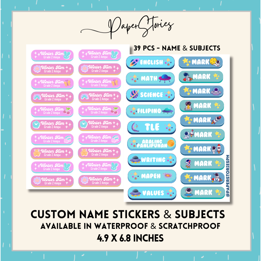 Customized Name & Subjects Vinyl Stickers | Back to School | Paper ...