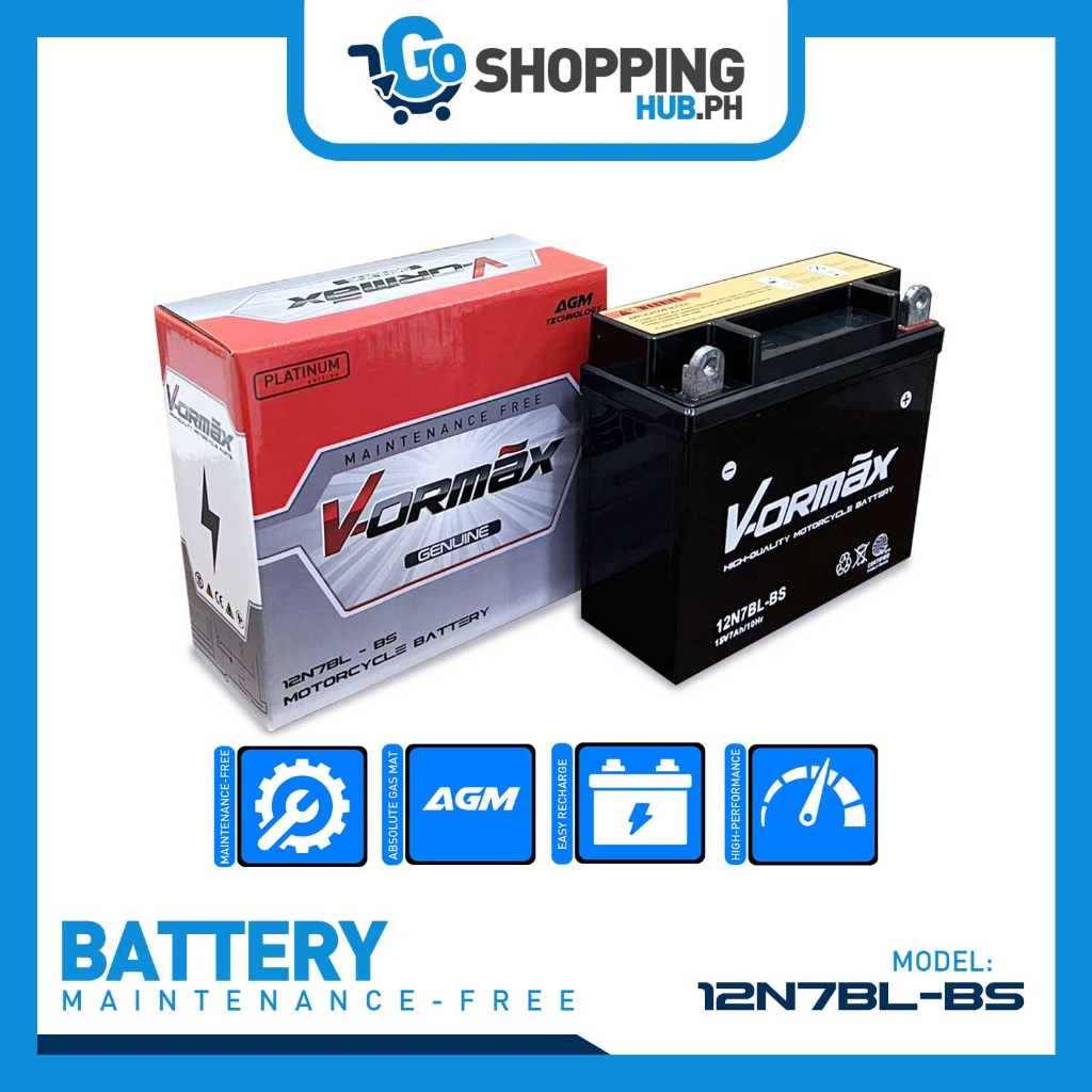 VORMAX Motorcycle Battery (12N7BL - BS) for NOUVO/ TMX 125 ALPHA ...