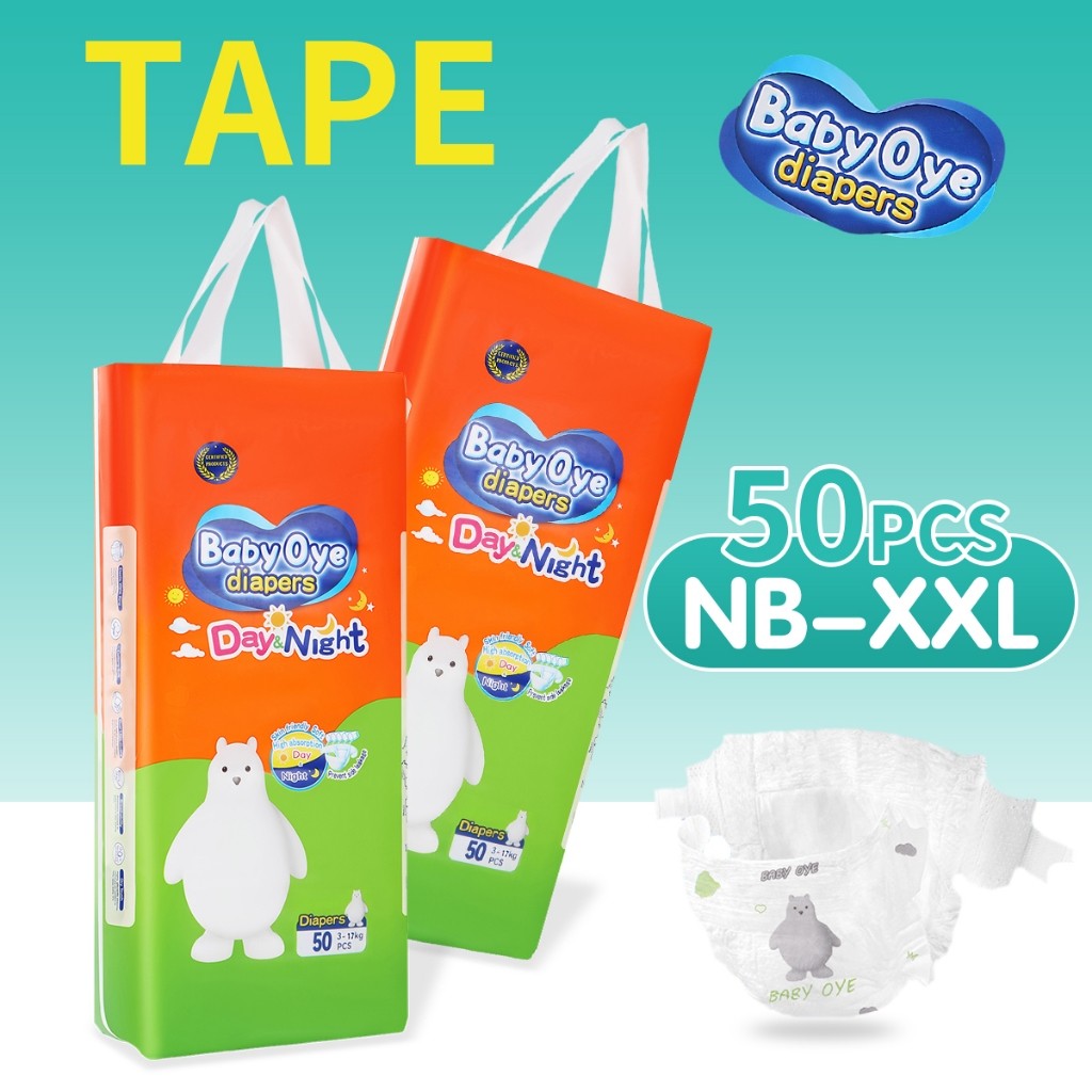 BabyOye Diaper Disposable Diaper 50Pcs NB-XXL Tape Newborn Diaper Large ...