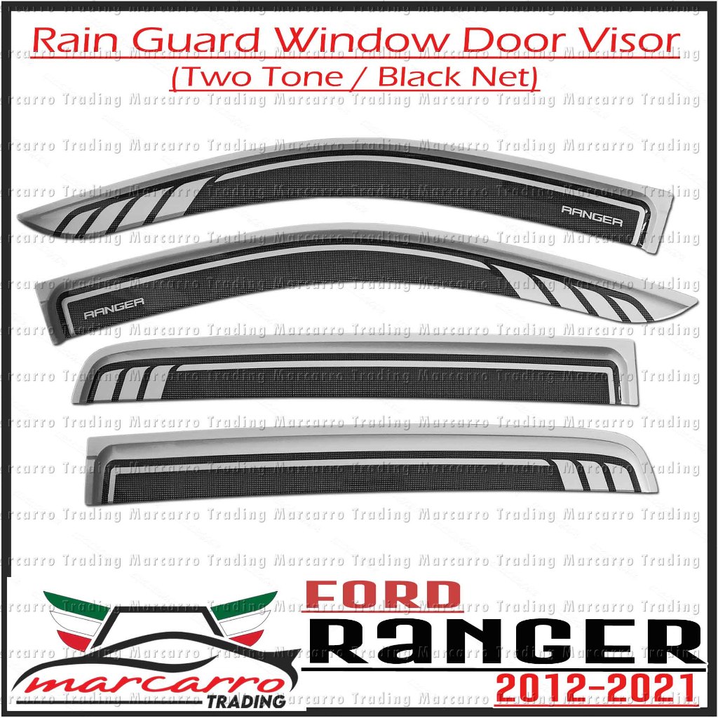 Ford Ranger 2012-2021 Rain Guard Window Visor (Two Tone / Black Net ...