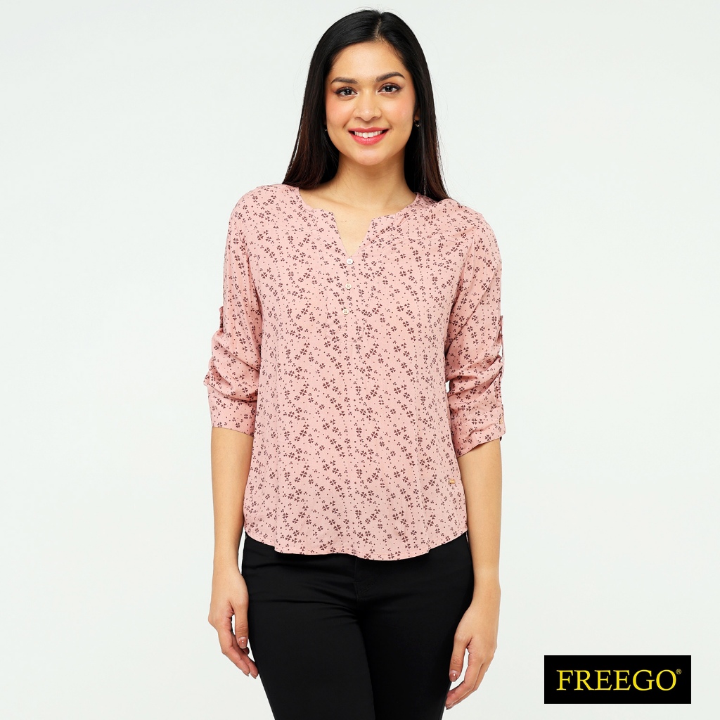 Freego Ladies Woven Printed Rayon 3/4"blouse AST04-0178 | Shopee ...
