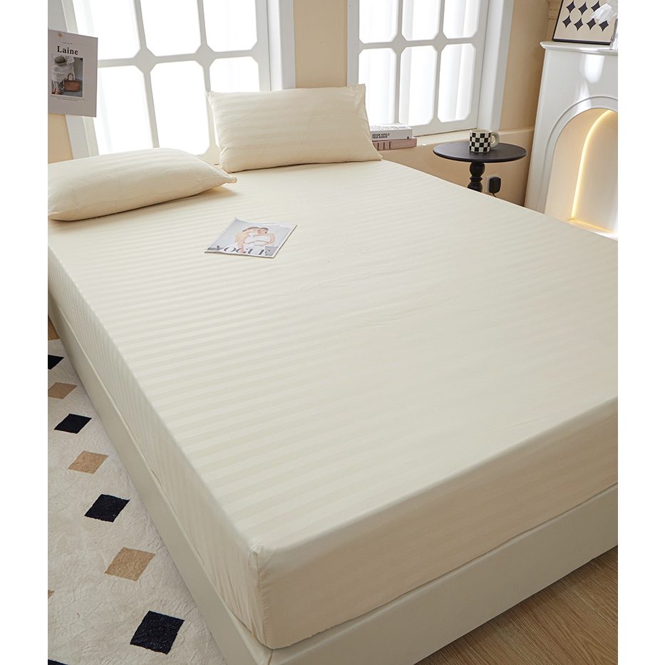 3in1 Set Plain Stripe Fully Garterized Canadian Cotton Bedsheet With 2 ...