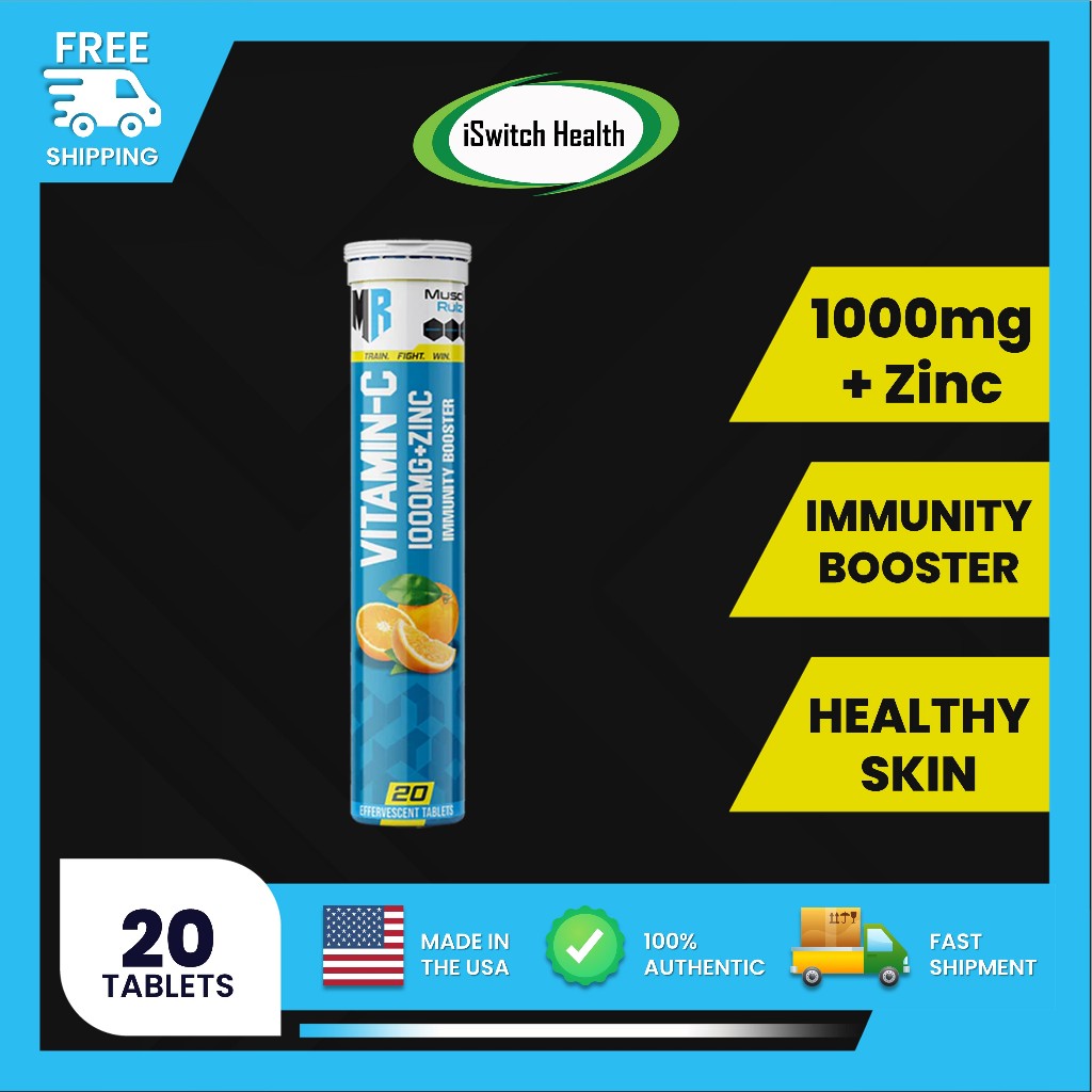 Muscle Rulz Vitamin C 1000mg Plus Zinc Effervescent vitamin c - 20 ...