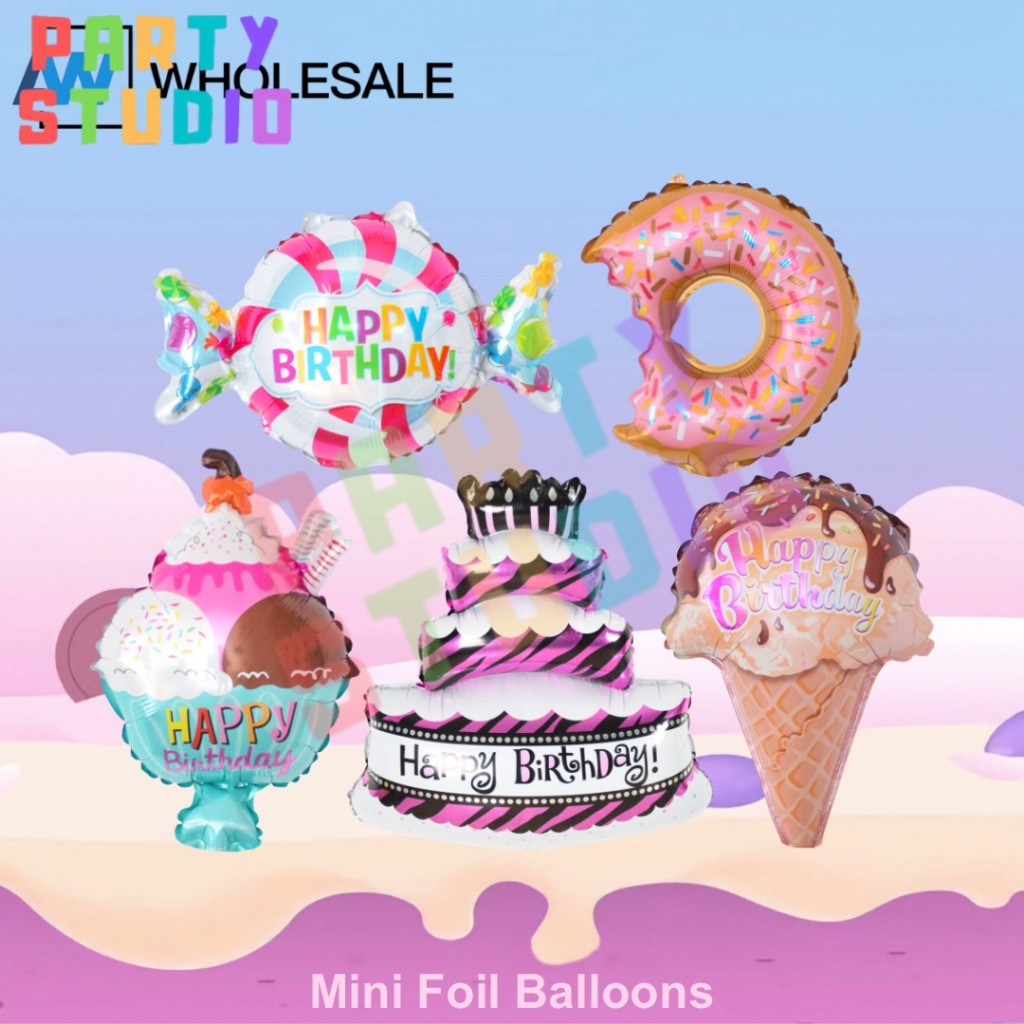 5 in 1 Mini Foil Balloon Set Sweet Dessert Safari Dino Princess Theme ...