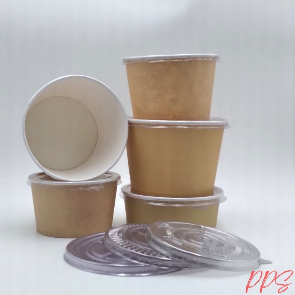 25pcs Disposable Rice Meal Paper Bowl Plain Kraft with PVC Plastic Lid ...