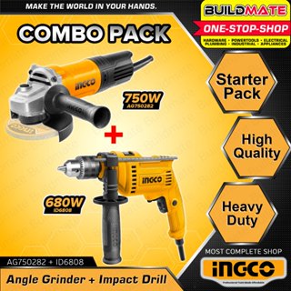 COMBO INGCO Angle Grinder 750W AG70012 + Impact Hammer Drill 680W ...