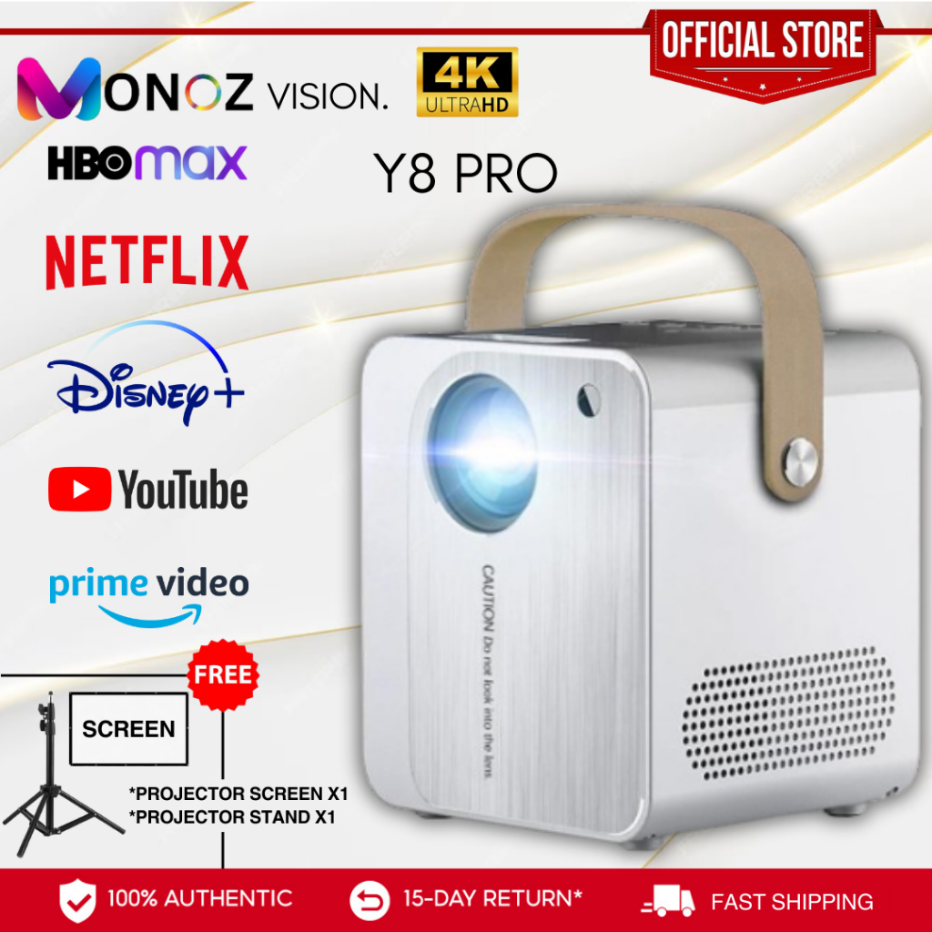 Projector Y8 Portable Smart Mini 6000 Lumens 4K HD 1080P Projector WiFi ...