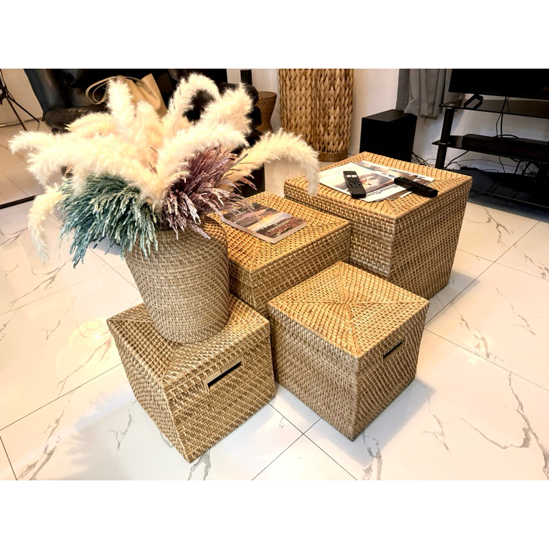 Handwoven rattan | Labtang | Hamper | square storage box | Shopee ...