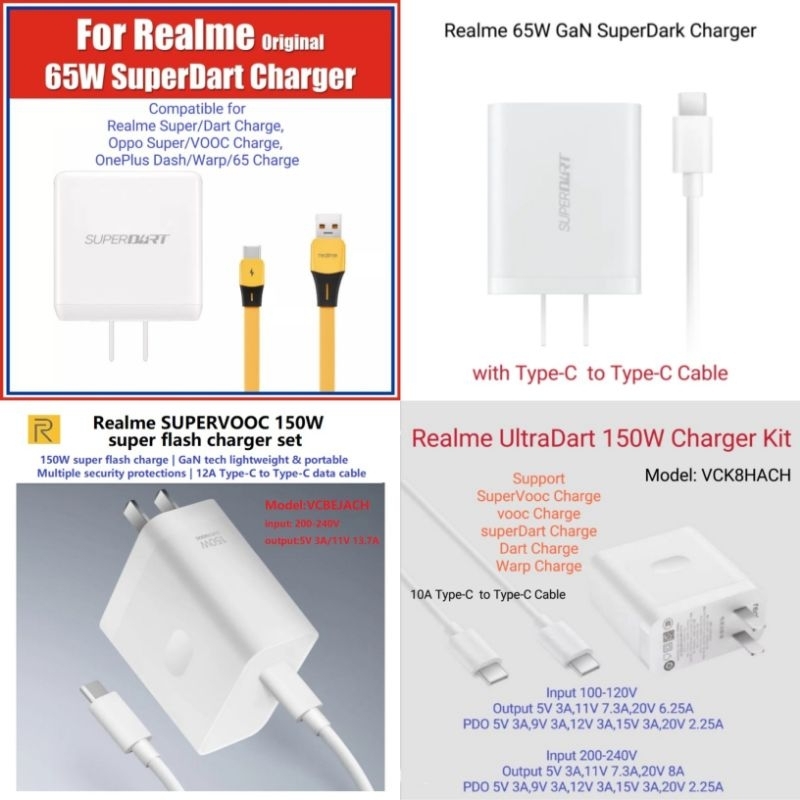 Realme 240W / 150W / 65W SuperDart / SuperVOOC Power Adapter or Type-C ...
