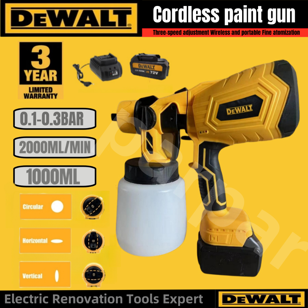 DeWALT Portable Cordless Electric Paint Spray Gun 72V/1000ml High Power ...