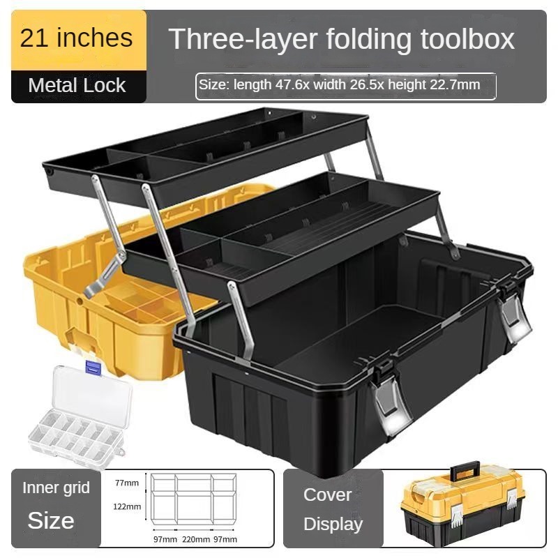 Arezer Toolbox three-layer folding multi-functional storage box Automotive household electrician ...