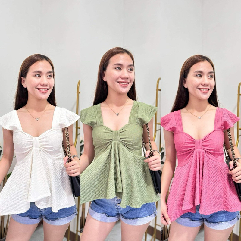 BARBARA RIBBON PEPLUM PREMIUM BARK CREPE TOP ~ FREESIZES FIT SMALL TO ...