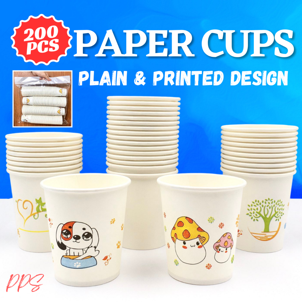 200pcs - Plain White Cups a pack cups with Plastic Poly Bag (4oz/6oz ...