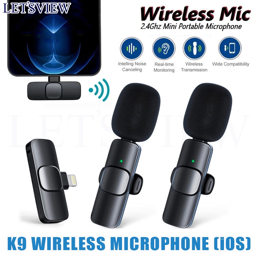 Letsview K9 Wireless Lavalier Microphone Audio Video Recording 1 ...