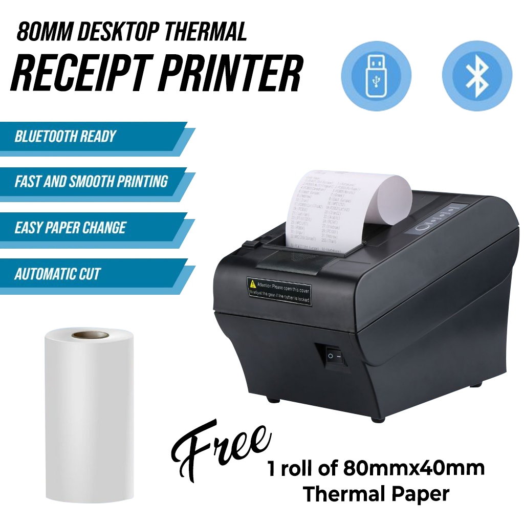 XPZ80E BLUETOOTH+USB 80mm Thermal Printer Cash Receipt POS Printer ...