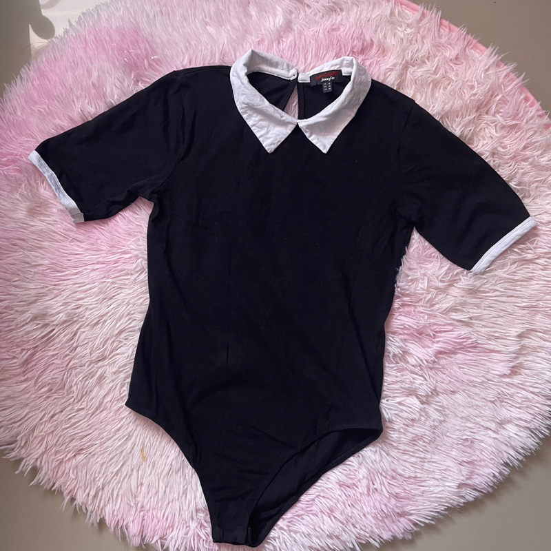 Preloved | Jennyfer Black White Collar basic Bodysuit (S-M) | Shopee ...