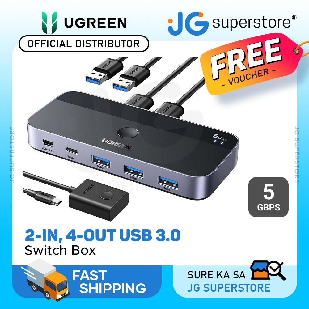 UGREEN USB 3.0 2 In, 4 Out Peripheral Switch Hub with Wired Remote, for ...