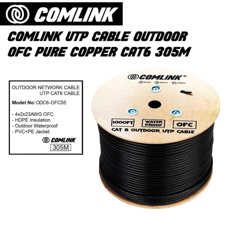 COMLINK PURE COPPER CAT6 OUTDOOR UTP CABLE 305M(1000FT) | Shopee ...