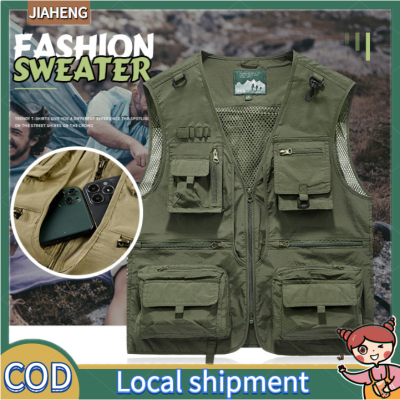 14 Pockets Summer Hiking Fishing Vest Mesh Quick-Drying Vest Men's ...