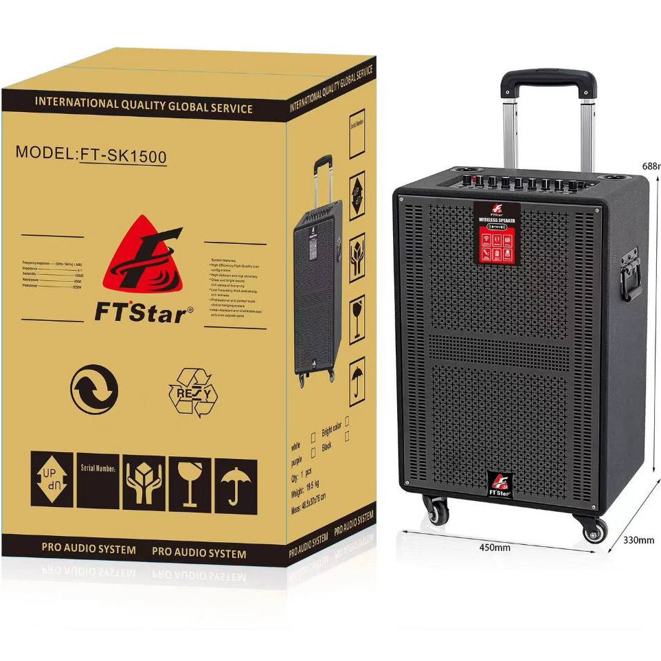 FT STAR FT-SK-1500 15 INCHES 800W Power Portable Rechargeable Trolley ...
