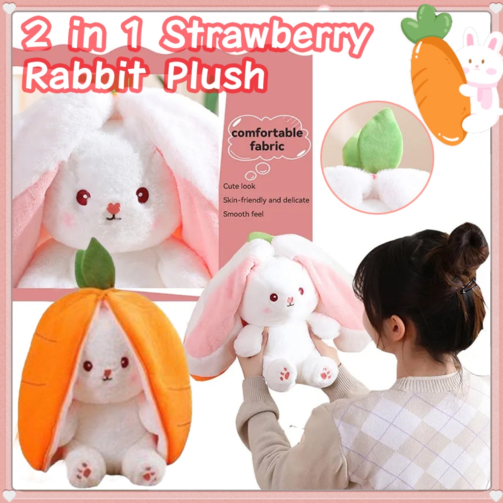 strawberry rabbit plush toy bunny stuffed toy rabbit plushie 2 in 1 ...