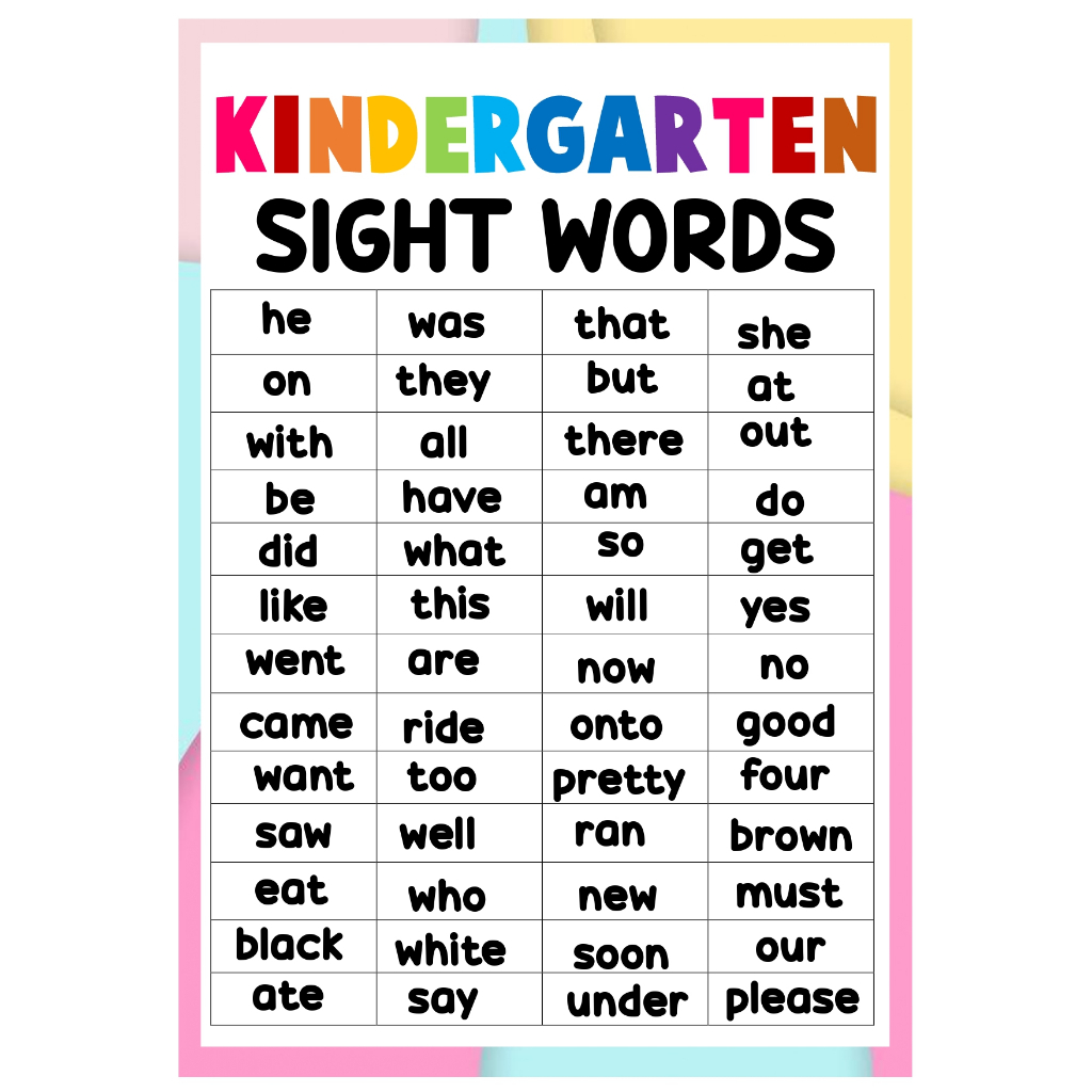 Laminated Charts for kids (Sight Words)(size 8.5x11 inches) | Shopee ...