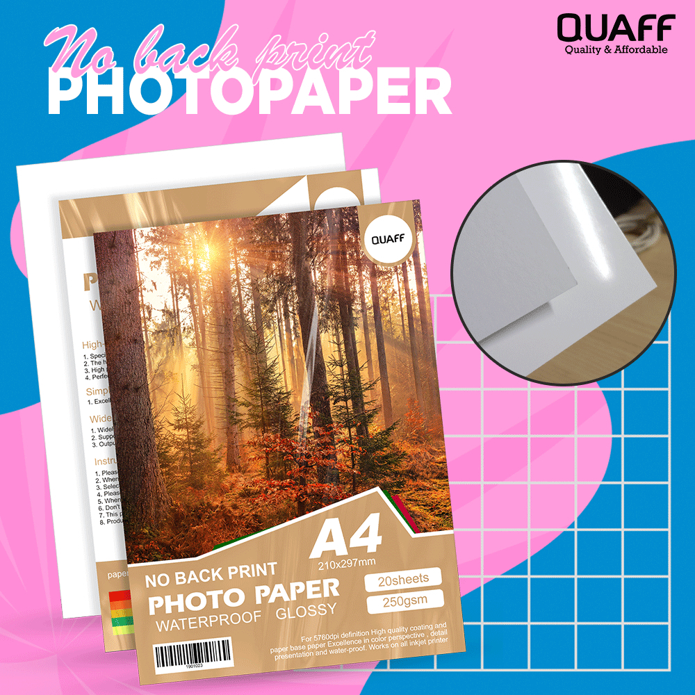 QUAFF Tree Type No Back Print Inkjet Photo Paper Glossy A4 Size 200gsm | 250gsm | 230gsm (20 ...