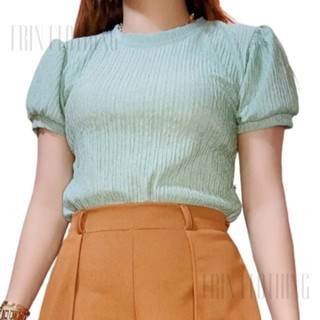 ERIN | TIFFANY Puff-sleeve Round-neck Bark Crepe Fabric Freesize Full ...