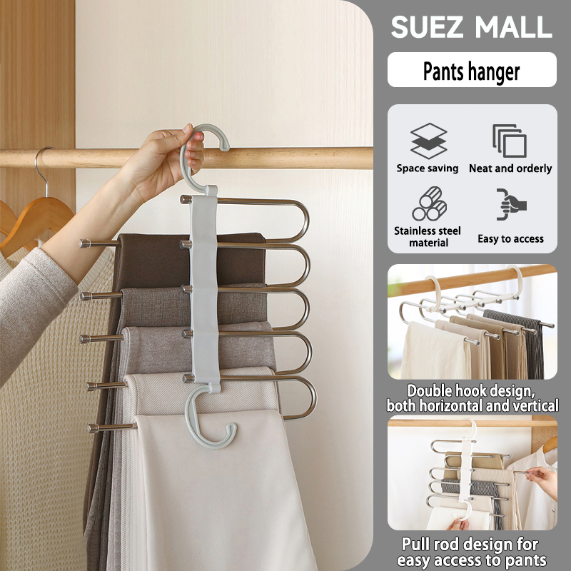 Suez 5 Layer Pull-out Pants Hanger Organizer Jeans Trousers Storage ...