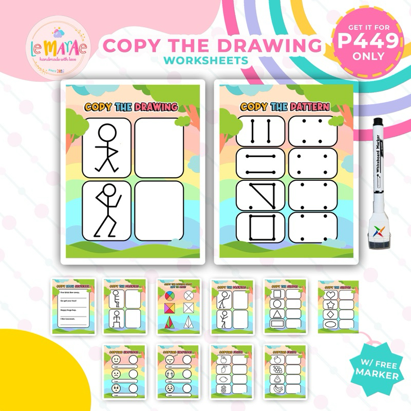 COPY THE DRAWING Copying Worksheets Eraseable Laminated Educational ...