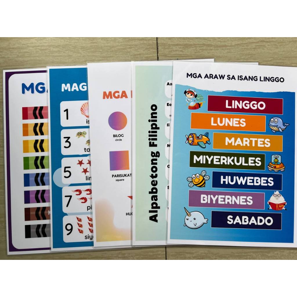 BUNDLE OF 5 TAGALOG Educational learning materials for kids Laminated ...