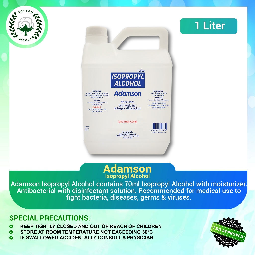 Adamson 70% Isopropyl Alcohol 1 Liter cap type | Shopee Philippines Adamson 70% Isopropyl Alcohol 1 Liter cap type | Shopee Philippines