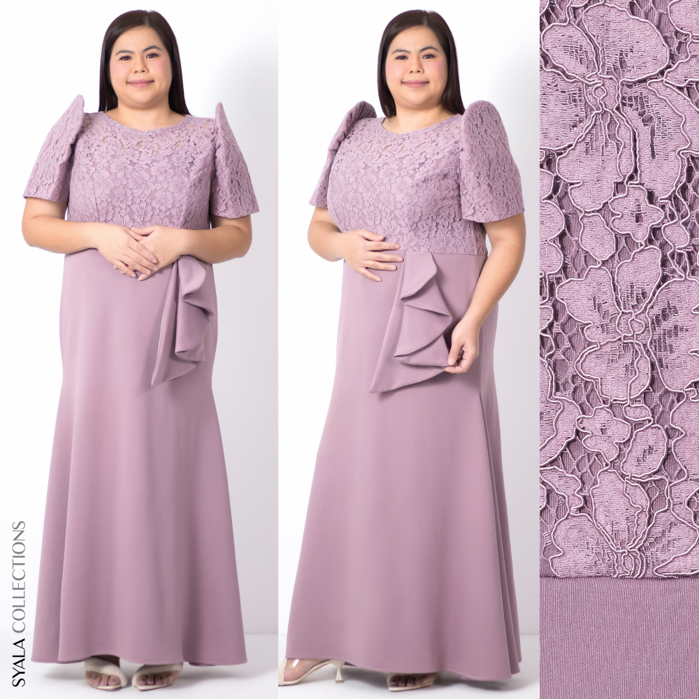 Laced Inner Sweetheart Filipiniana Maxi Wedding Plus Ceremony Ninang Mauve Dress Syala ...