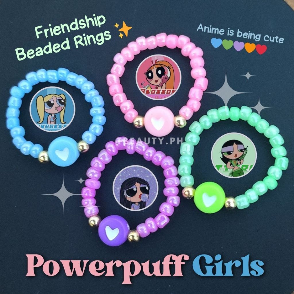 Powerpuff Girls Inspired Friendship Beaded Rings , Anime Pastel Color ...
