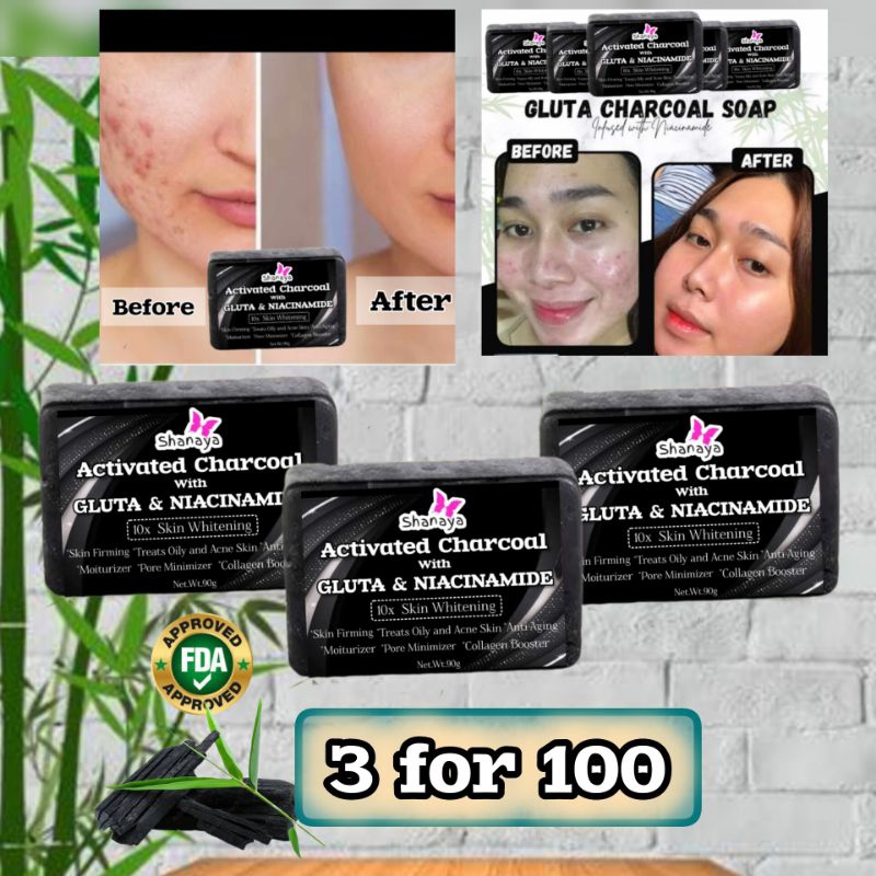 3 for 100 Shanaya ACTIVATED CHARCOAL SOAP with GLUTA & NIACINAMIDE 10x ...