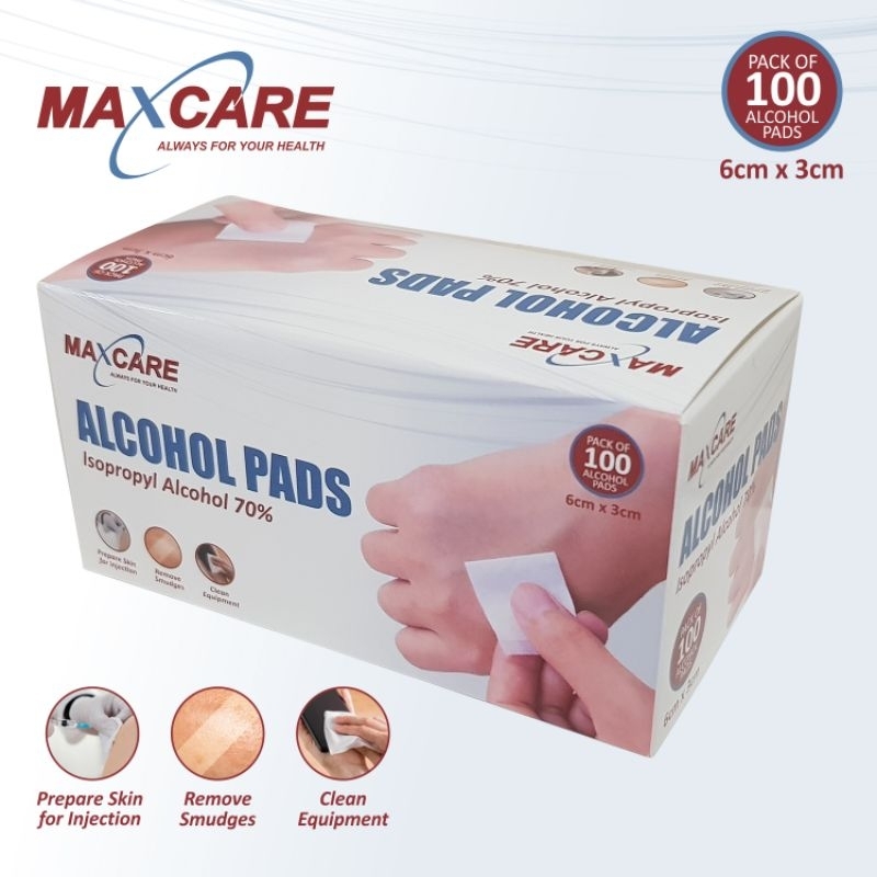 Alcohol Pads 100pcs Saturated w/ 70% Isopropyl Alcohol ( By MAXCARE) | Shopee Philippines