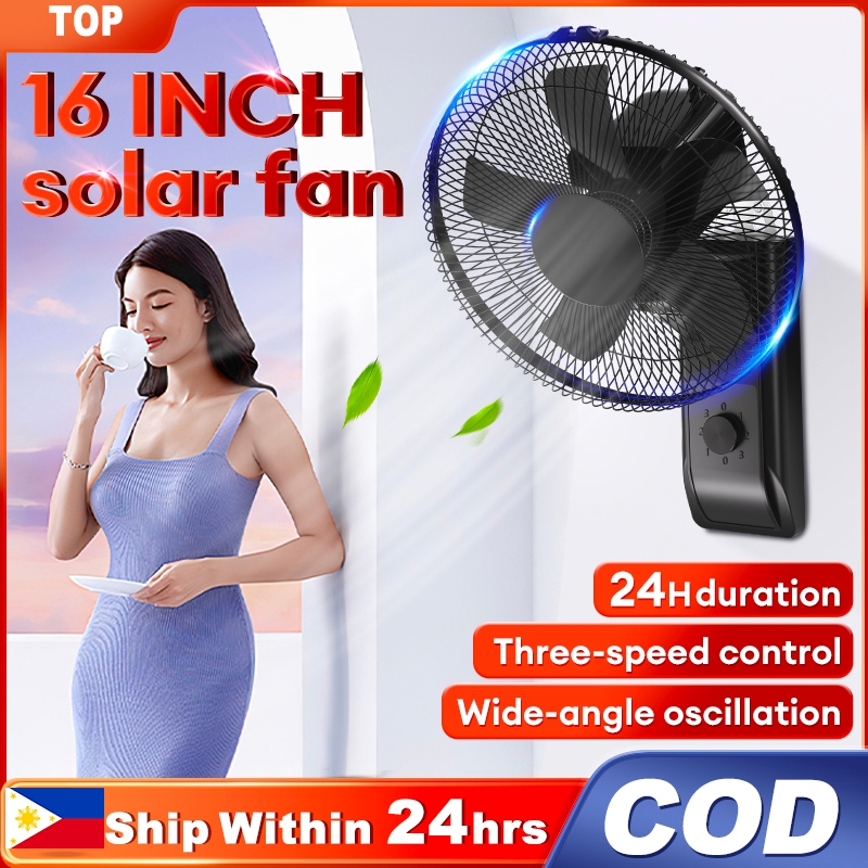 solar wall fan 12 14 16 Inch solar electric fan rechargeabl 5 blades ...