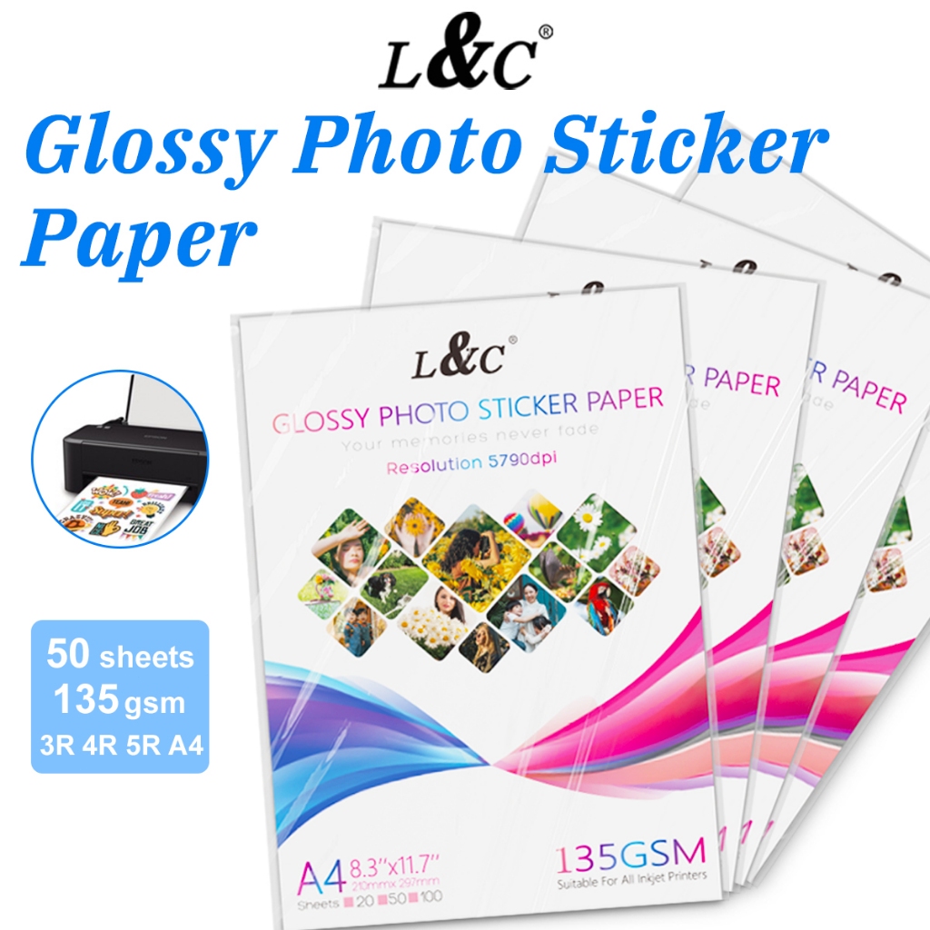L&C Glossy Inkjet Photo Sticker 3R 4R 5R A4 Size 135gsm 20sheets ...