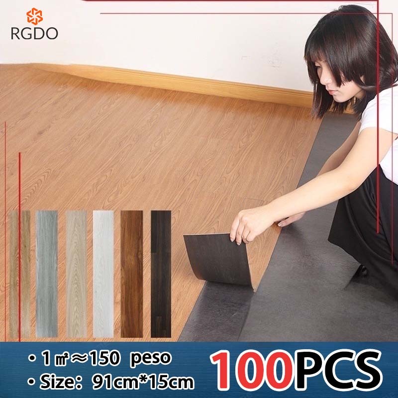 100PCS Wood Grain Vinyl Floor Sticker 91x15cm Self Adhesive PVC Tiles ...
