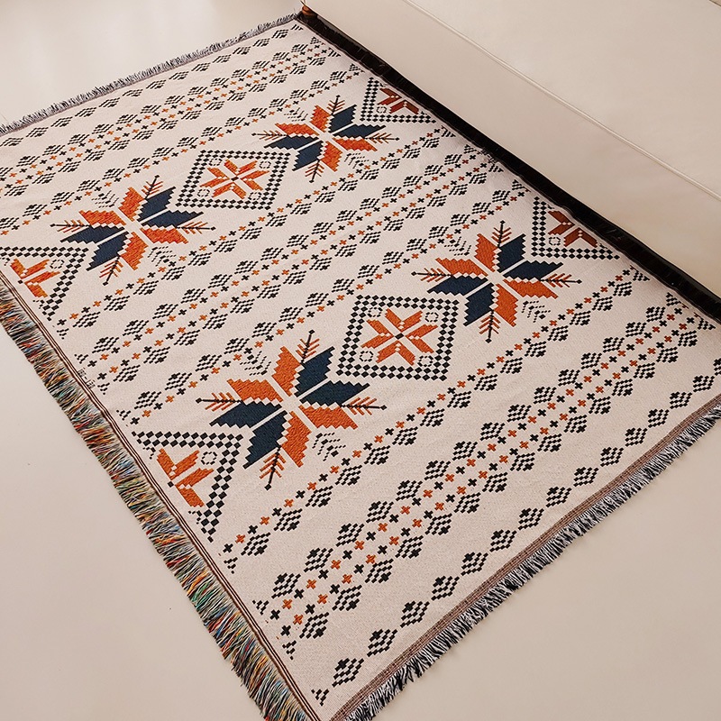 HALLOMALL Bohemian Style Tassle Carpet Cotton Linen Woven Throw Rugs ...