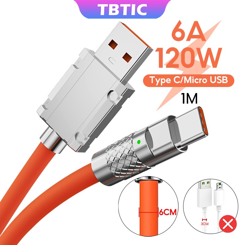 120W 6A Metal Super Charge Micro USB Type C Fast Charing Cable Charger ...