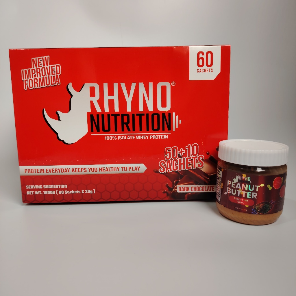 RHYNO NUTRITION 100% ISOLATE WHEY PROTEIN 50+10 SACHETS WITH FREE ...