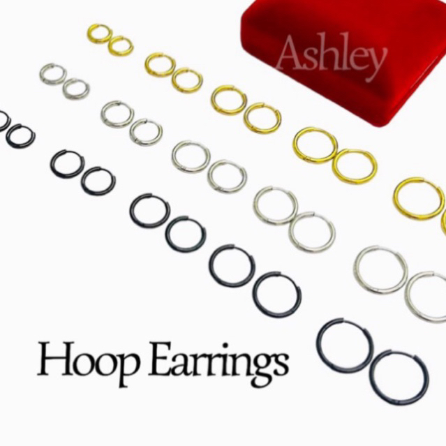 New Stainless Loops Pairs Earrings Gold & Silver Black 8mm 10mm 12mm ...