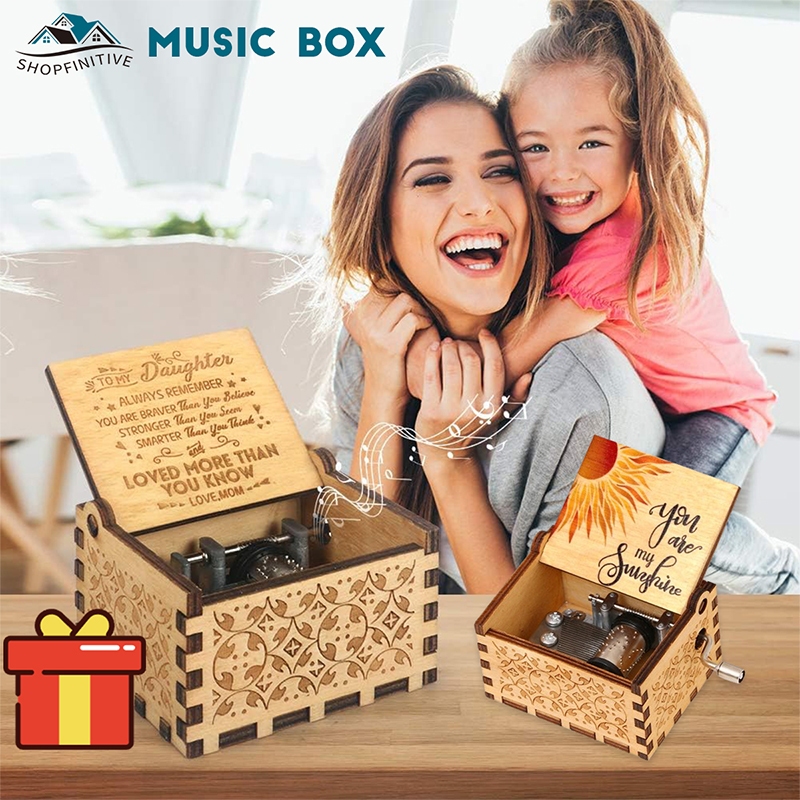 Wooden Hand Cranked Engraved Music Box you are My Sunshine Birthday ...