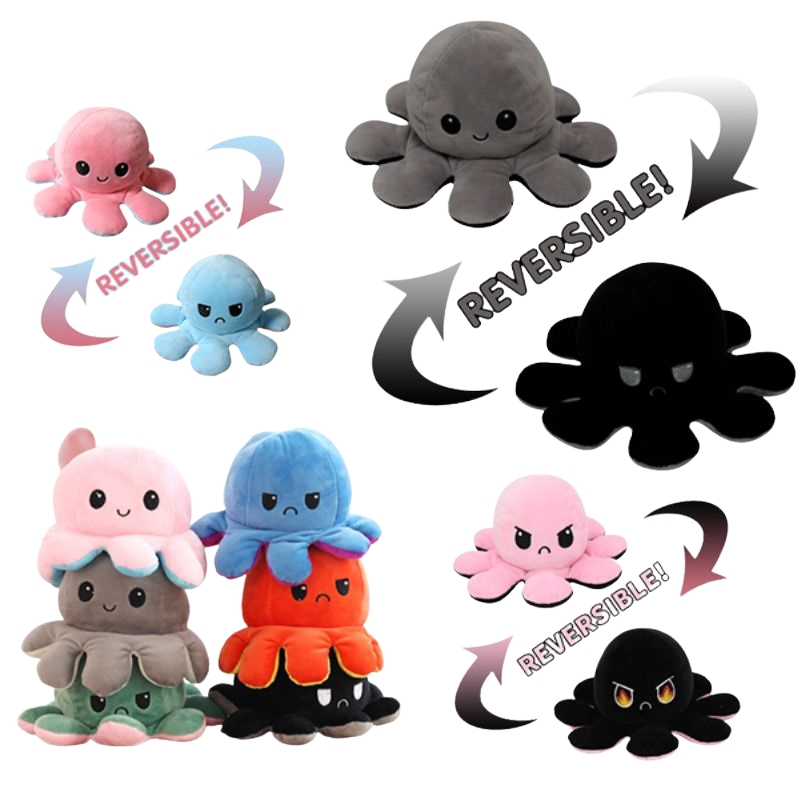ACE Reversible Flip Octopus Doll Expression Cute Plush Toy Reverse ...