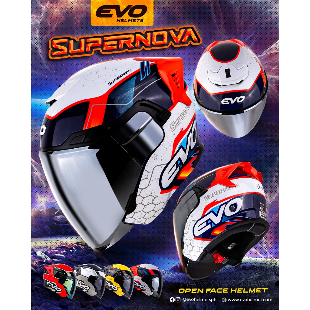 EVO RX 7 SUPERNOVA Half Face Dual Visor Helmet | Shopee Philippines