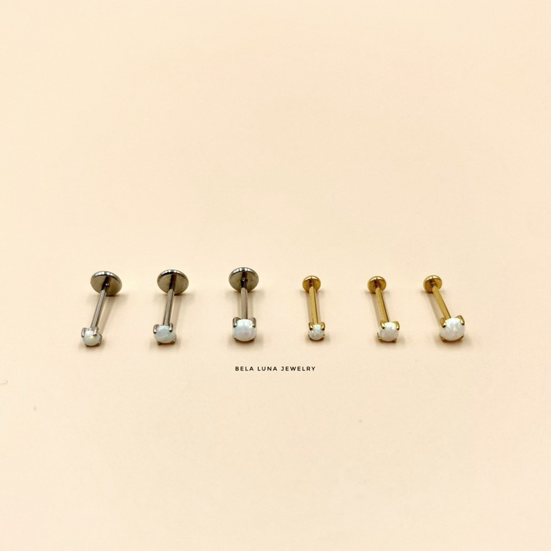 Opal Threadless Push Pin Labret 6mm 16G bar | Non-tarnish 316L Surgical ...