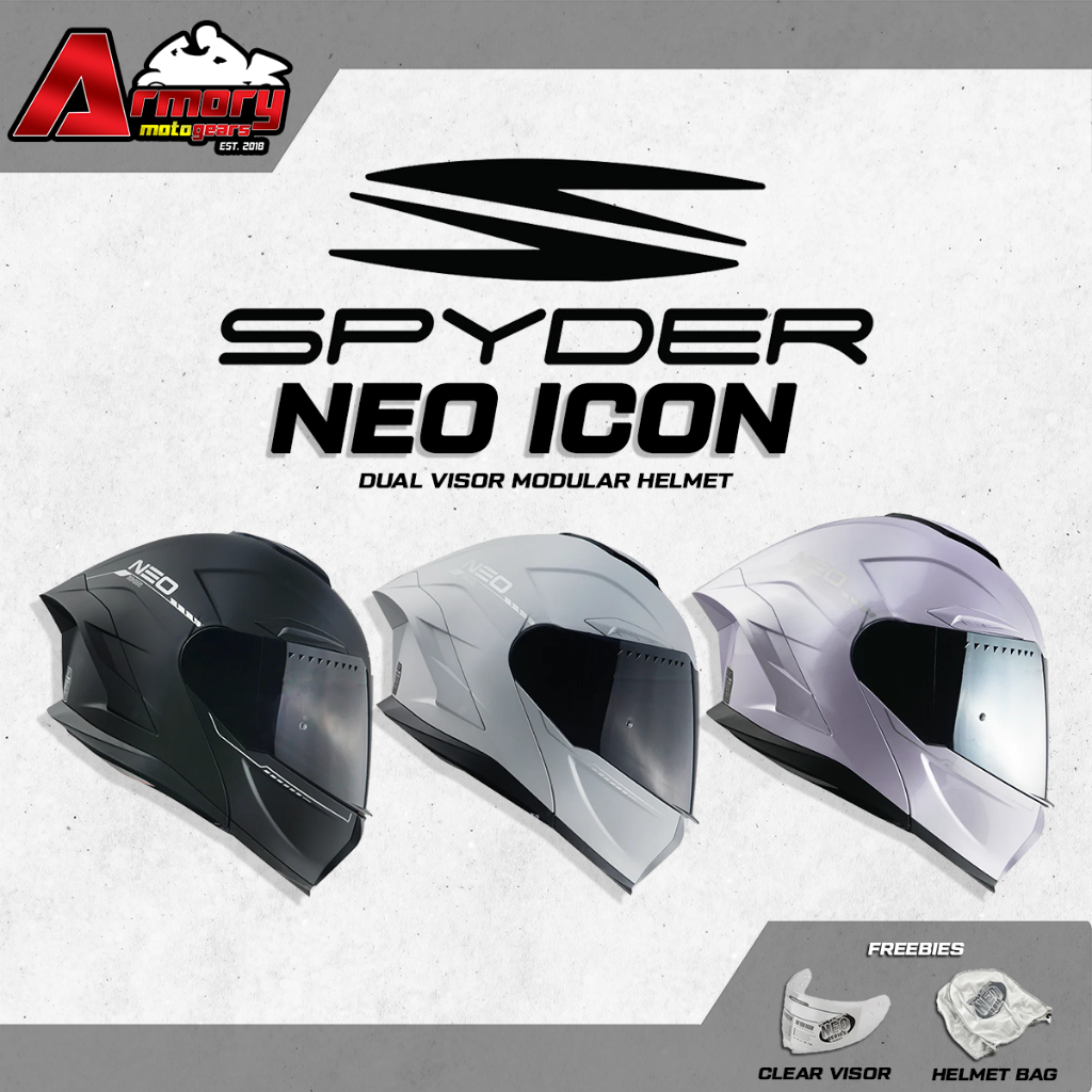 SPYDER NEO ICON DUAL VISOR MODULAR HELMET FREE CLEAR LENS | Shopee ...