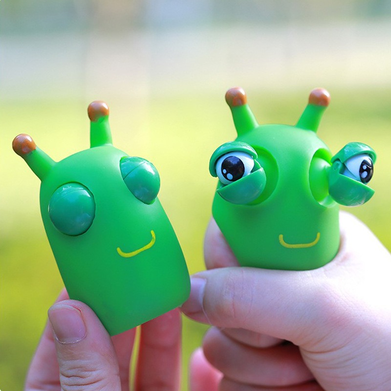 Cute Eye Popping Squeeze Funny Green Worm Eye Bouncing Toy 3D Grass ...