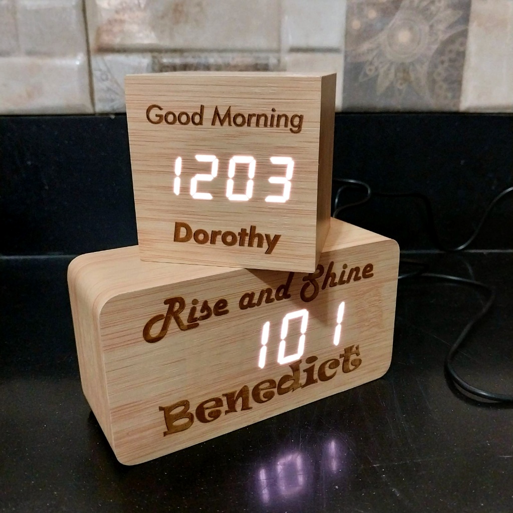 Custom Personalized 3D Wooden Digital Clock Aesthetic Alarm Clock Time Display USB Cable AAA ...